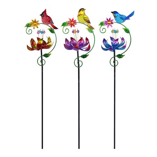 Alpine Corporation Metal Bird with Flower Spinning Stake - Assorted