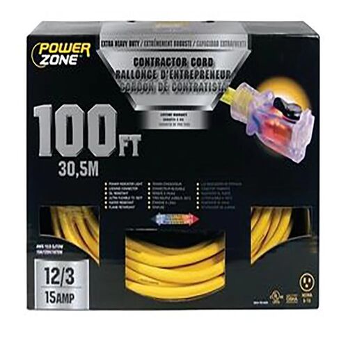 Powerzone Extra Heavy Duty 12/3 Contractor Extension Cord with Lighted ...