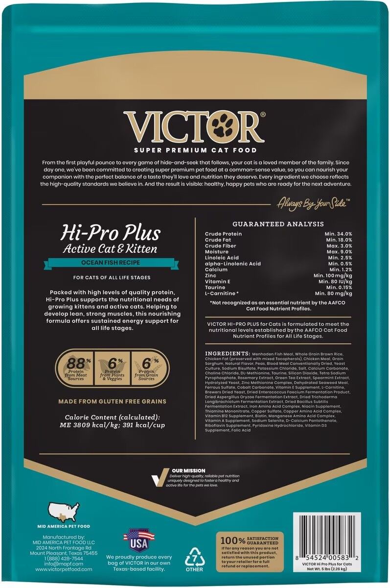Victor Super Premium Pet Food Hi-Pro Plus Active Cat & Kitten Ocean ...