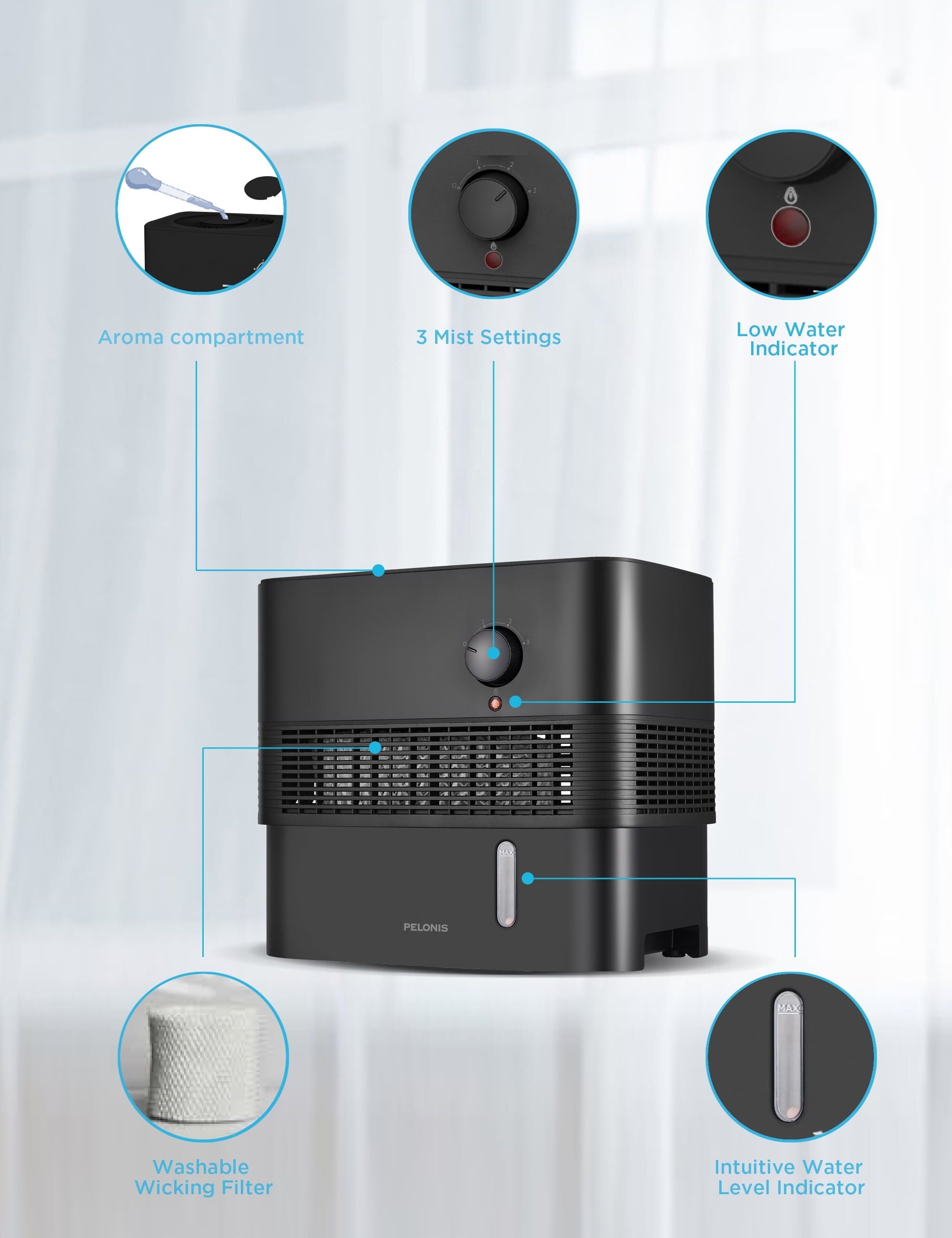 Pelonis 1 Gallon Evaporative Humidifier