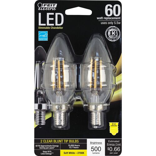 Feit Electric 60W Equivalent 120 VAC 500 Lumen Soft White B10 ...