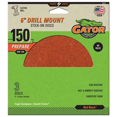 6" Drill Mount Stick-On Sanding Discs 3-Pack - 150 Grit