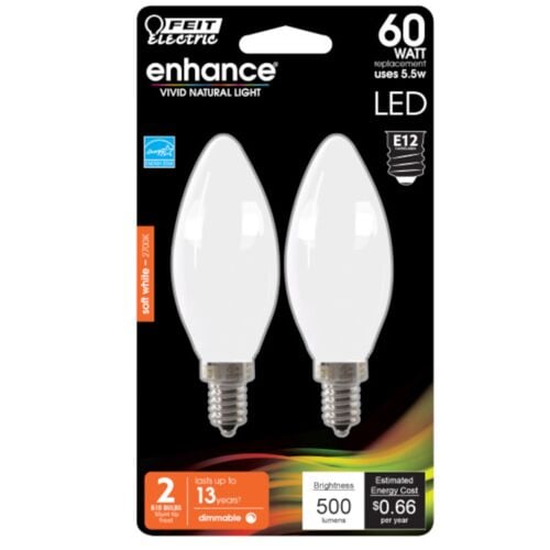 Feit Electric Enhance Blunt Tip E12 (Candelabra) Filament LED Bulb Soft White 60 Watt Equivalence 2