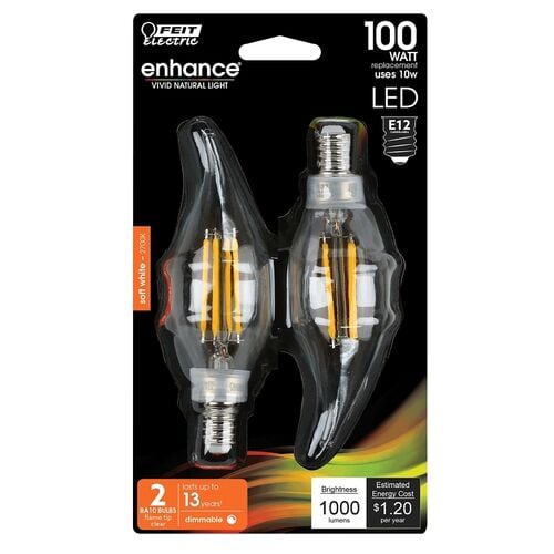 Feit Electric 100W Replacement Soft White E12 Base BA10 Flame Tip ...