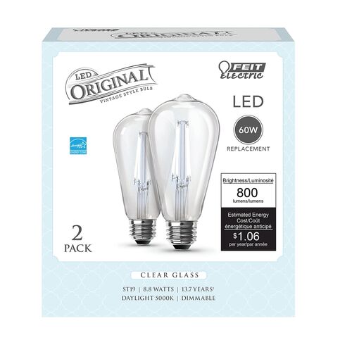 Feit Electric 60W Replacement ST19 E26 Dimmable Straight Filament Clear ...