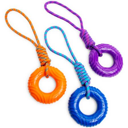 Brooklyn Pet Gear Squeaky Rubber Donut Ring On Rope Dog Toy - Assorted