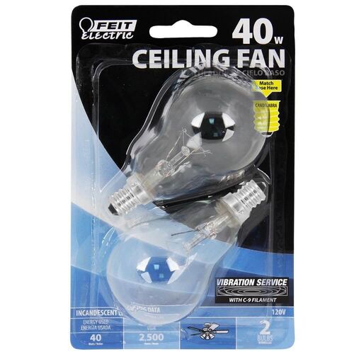 Feit Electric 2 Count 40 Watt 120V Incandescent A15 Clear Ceiling Fan Bulb